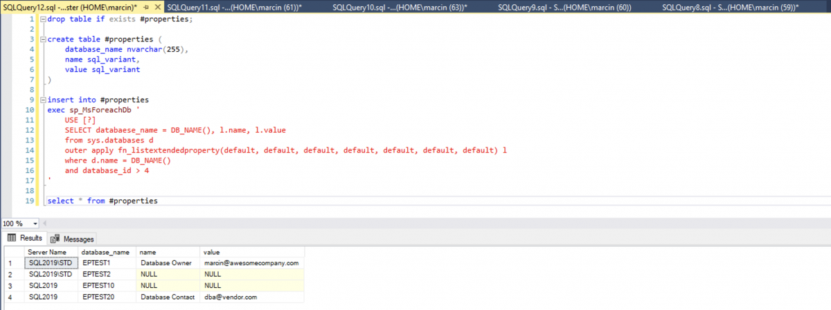Use Extended Properties to store information about database