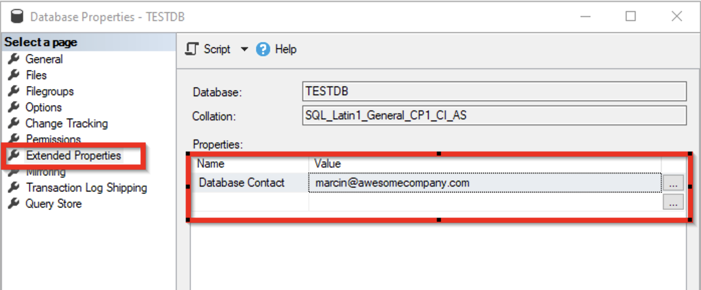 Use Extended Properties To Store Information About Database 1184